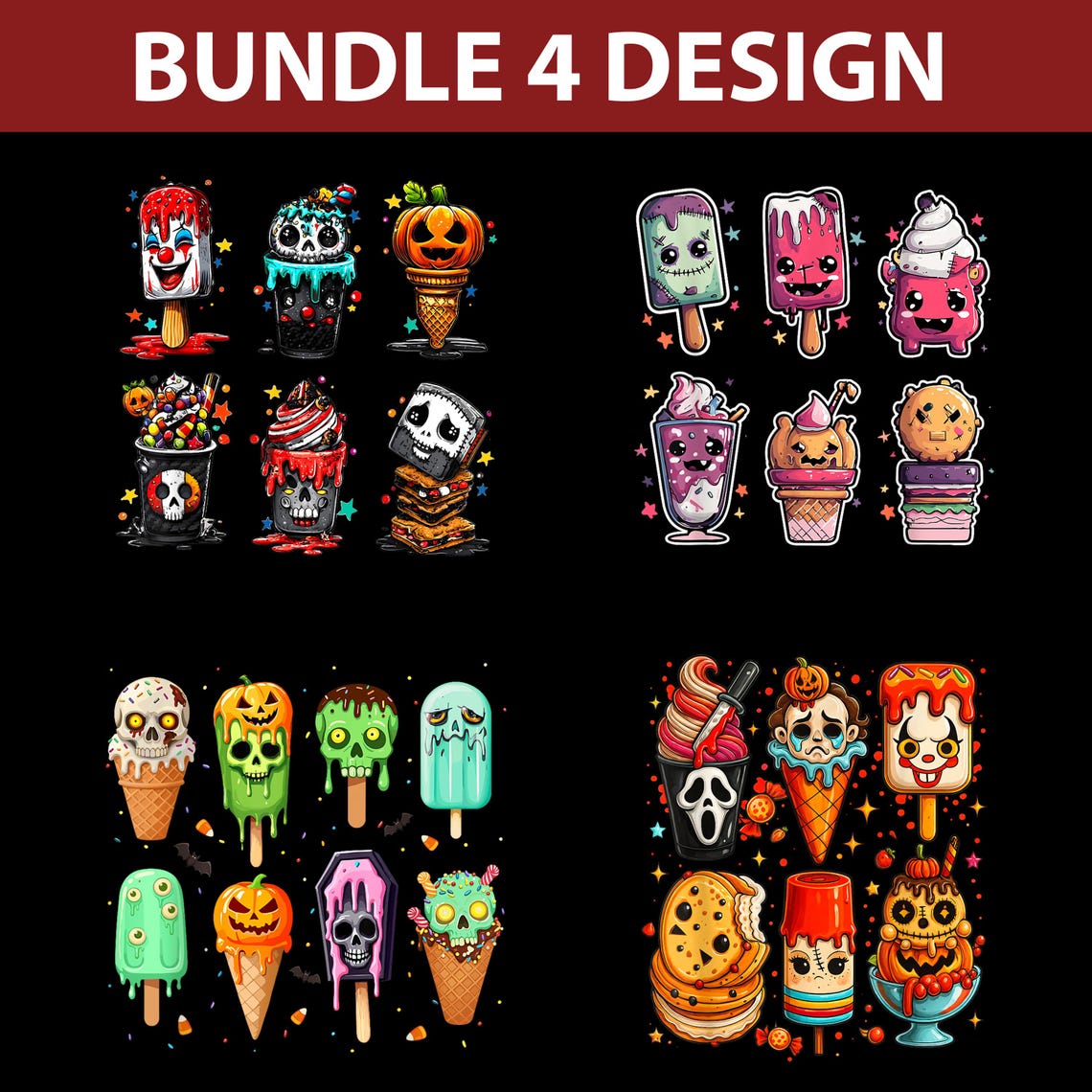 Bundle 4 Funny Popsicle Summer Png, Summerween Ice Cream Png, Funny ...