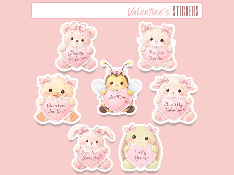 Valentine’s Day Die-cut Stickers | Cute Animal Love Stickers | Pink ...