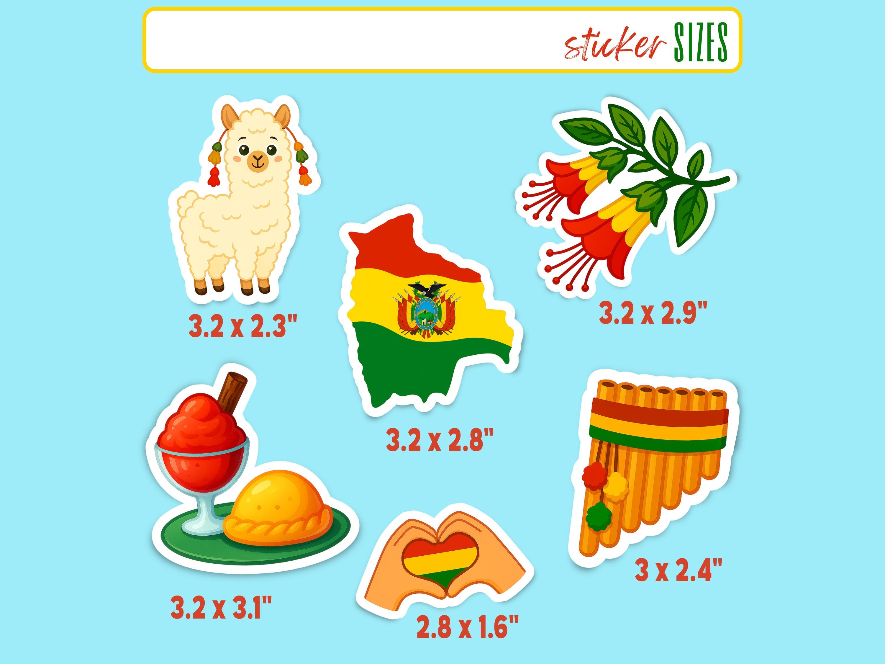 Bolivia Die-cut Stickers. Bolivian Flag, Food, and Map. Bicentennial ...
