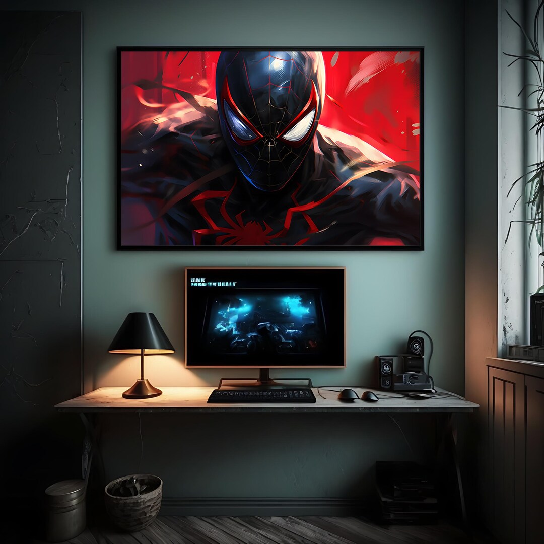 Miles Morales Spider-man Wall Art · Bold Red Marvel Portrait Poster ...