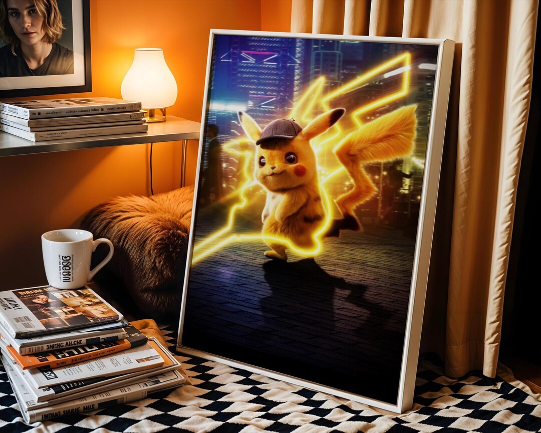 Detective Pikachu Neon Poster | Electric Yellow Pikachu With Lightning ...