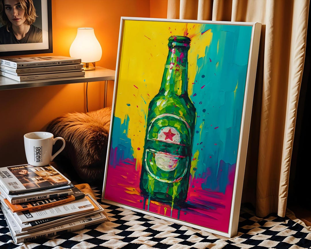 Vintage Heineken-inspired Beer Poster · Bright Neon Bottle Print in ...