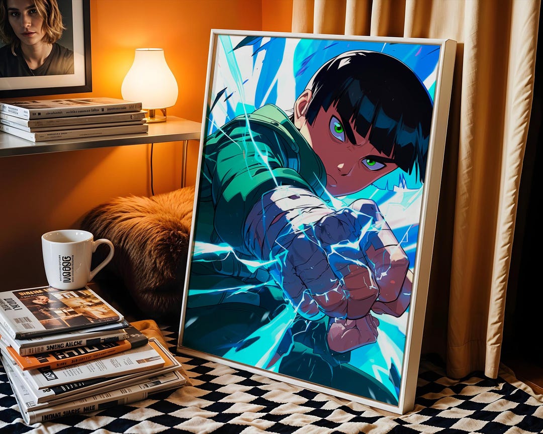 Rock Lee Lightning Punch Anime Poster | Naruto Action Wall Art | Green ...