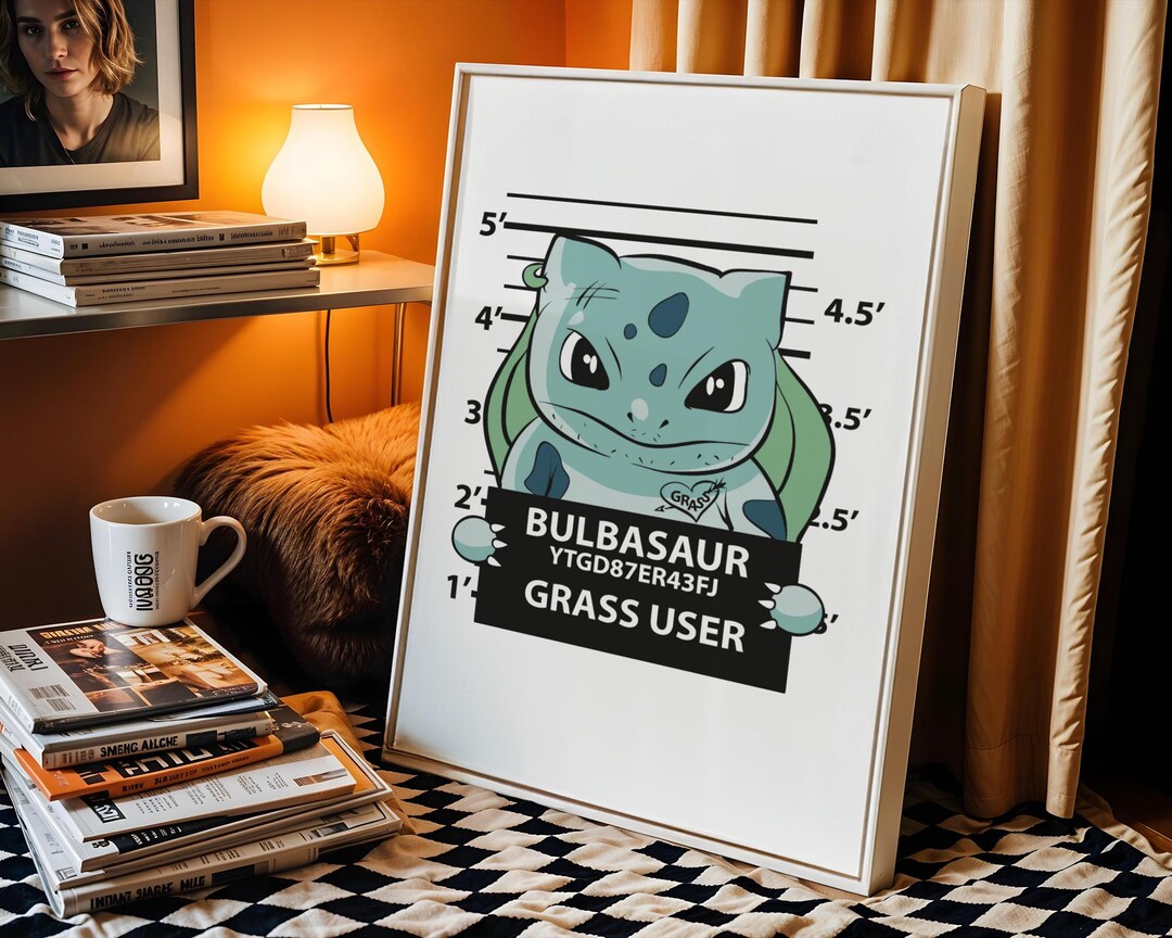 Rebel Bulbasaur Poster – Funny Pokémon Mugshot Print With “grass User ...