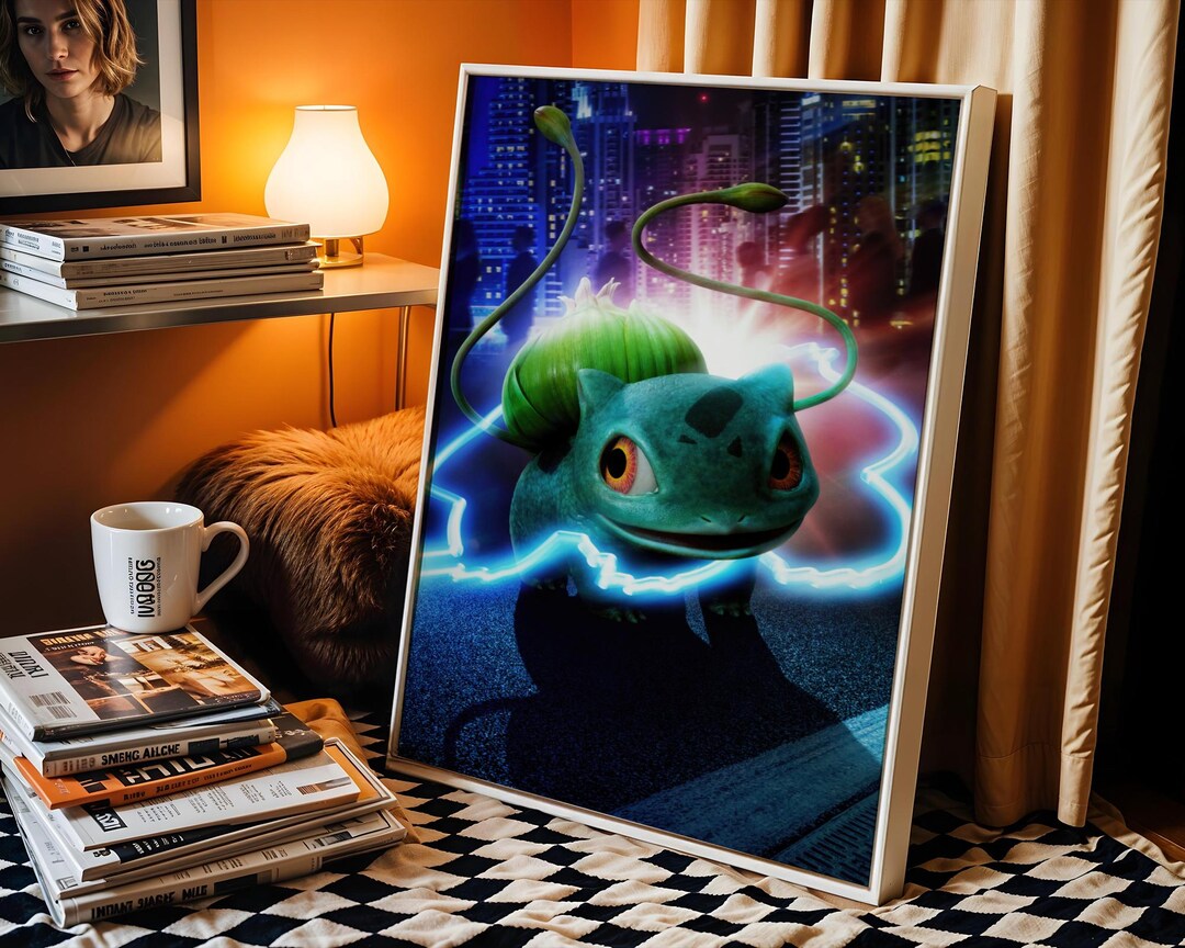 Bulbasaur Neon Print | Realistic Pokémon Poster With Electric Blue Glow ...