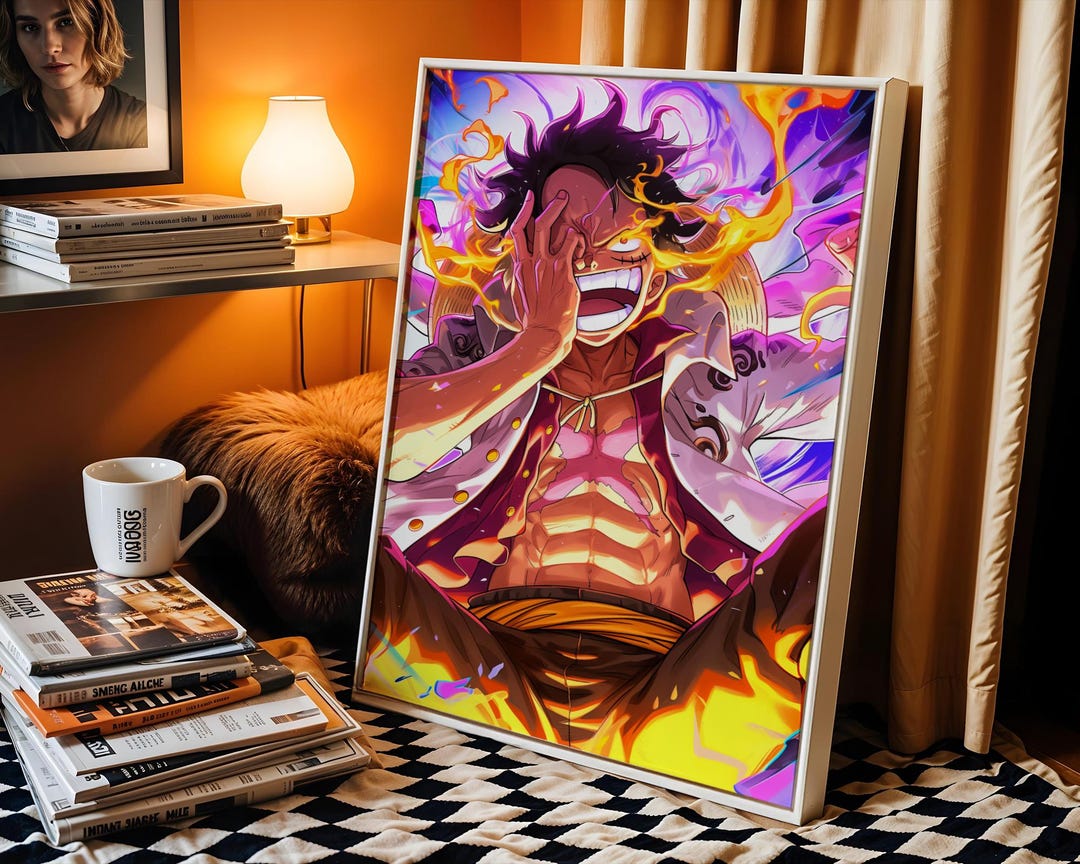 Gear 5 Luffy Anime Poster | Vibrant One Piece Wall Art | Joyful Chaos ...