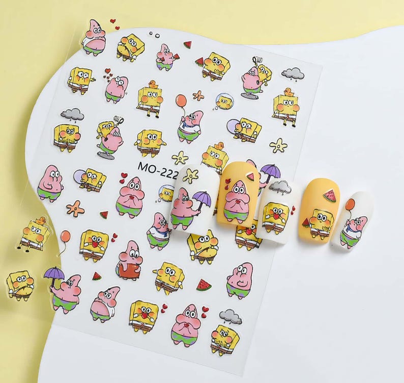 Cute Cartoon Nail Stickers 5D Character Nail Decals Sponge Cute Nail ...