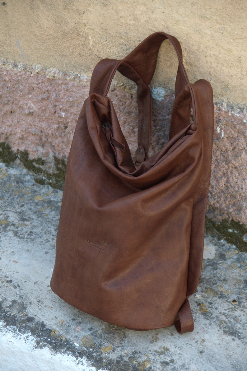 Leather Backpack in Chocolate Brown slouchy Bag Shoulder - Etsy
