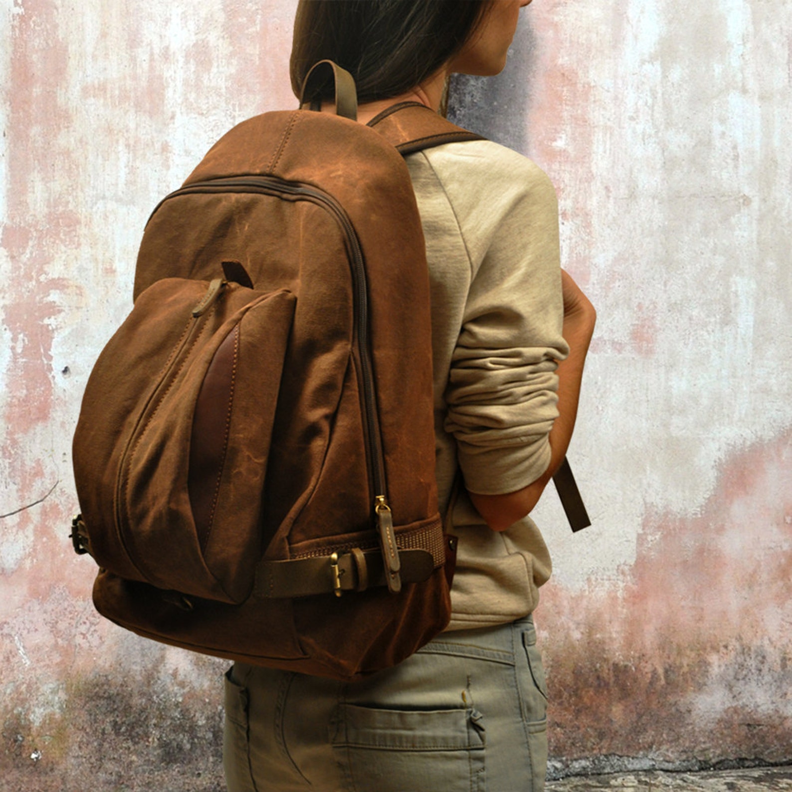 Backpack, Unisex, for Laptop up to 15 in Italian Stonewashed Copper ...