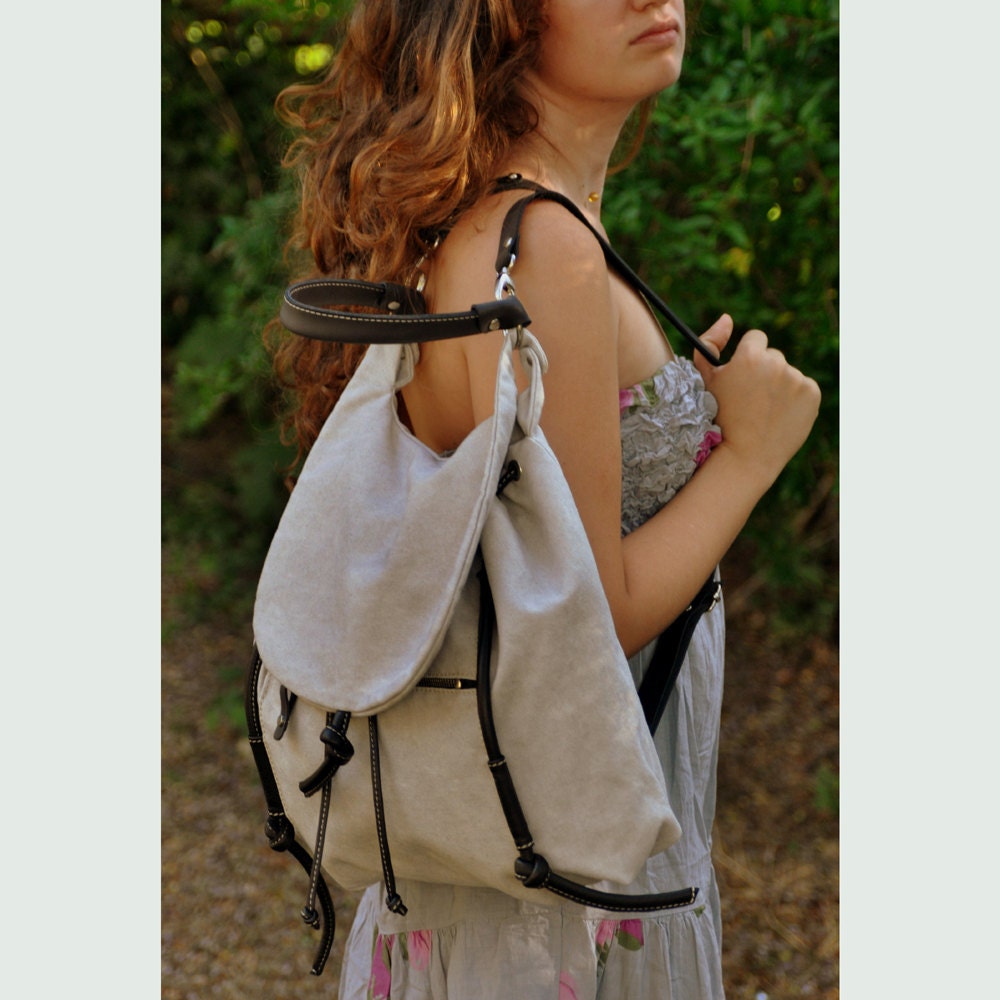 Backpack Shoulder Bag Messenger Bag in Light Grey Canvas - Etsy