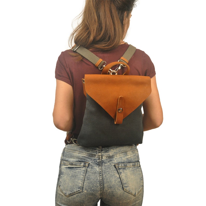 Messenger Backpack in Cotton linen Canvas Leather Called - Etsy