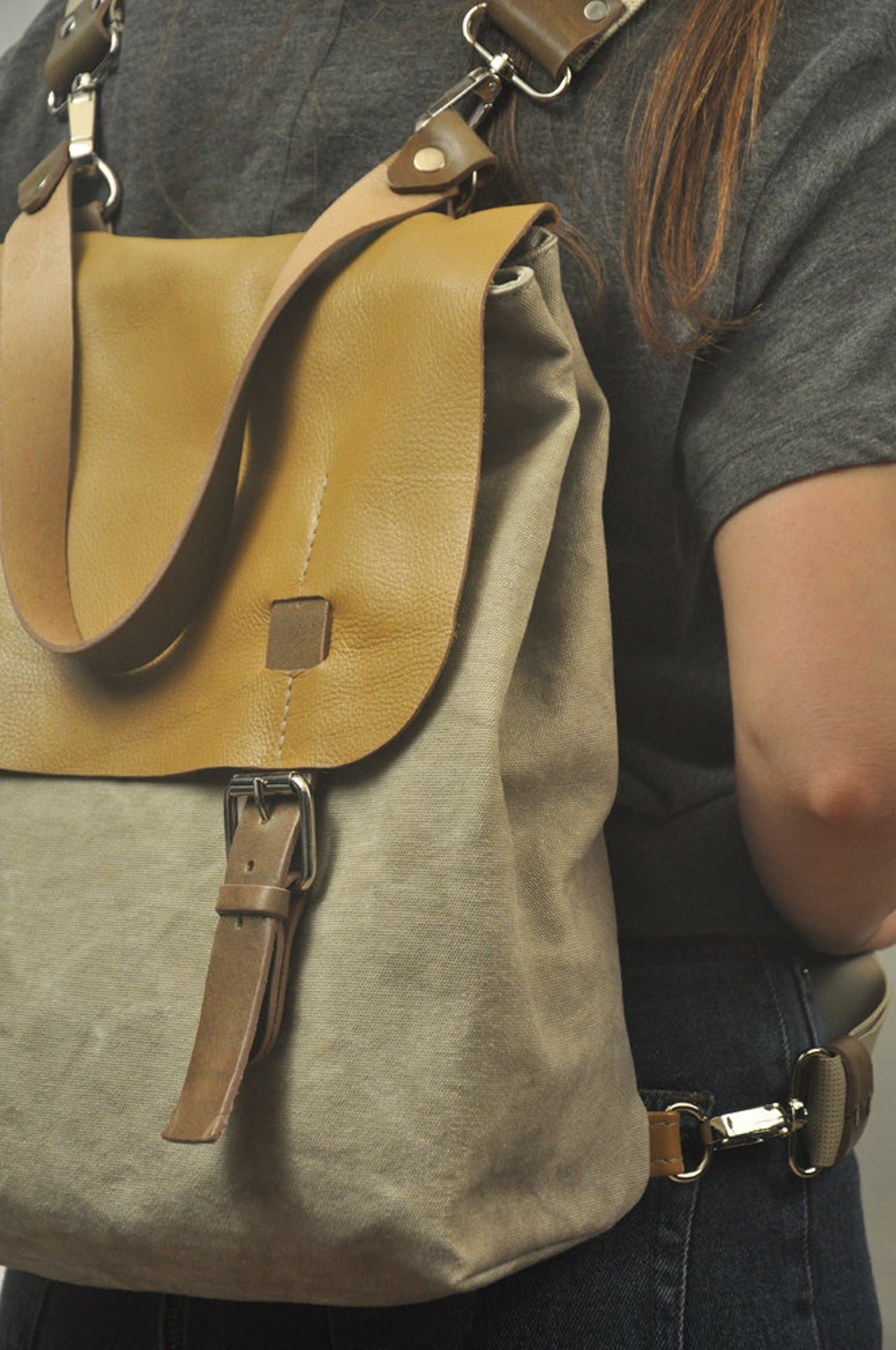 Handmade Canvas-leather Womens Backpack Shoulder Messenger - Etsy