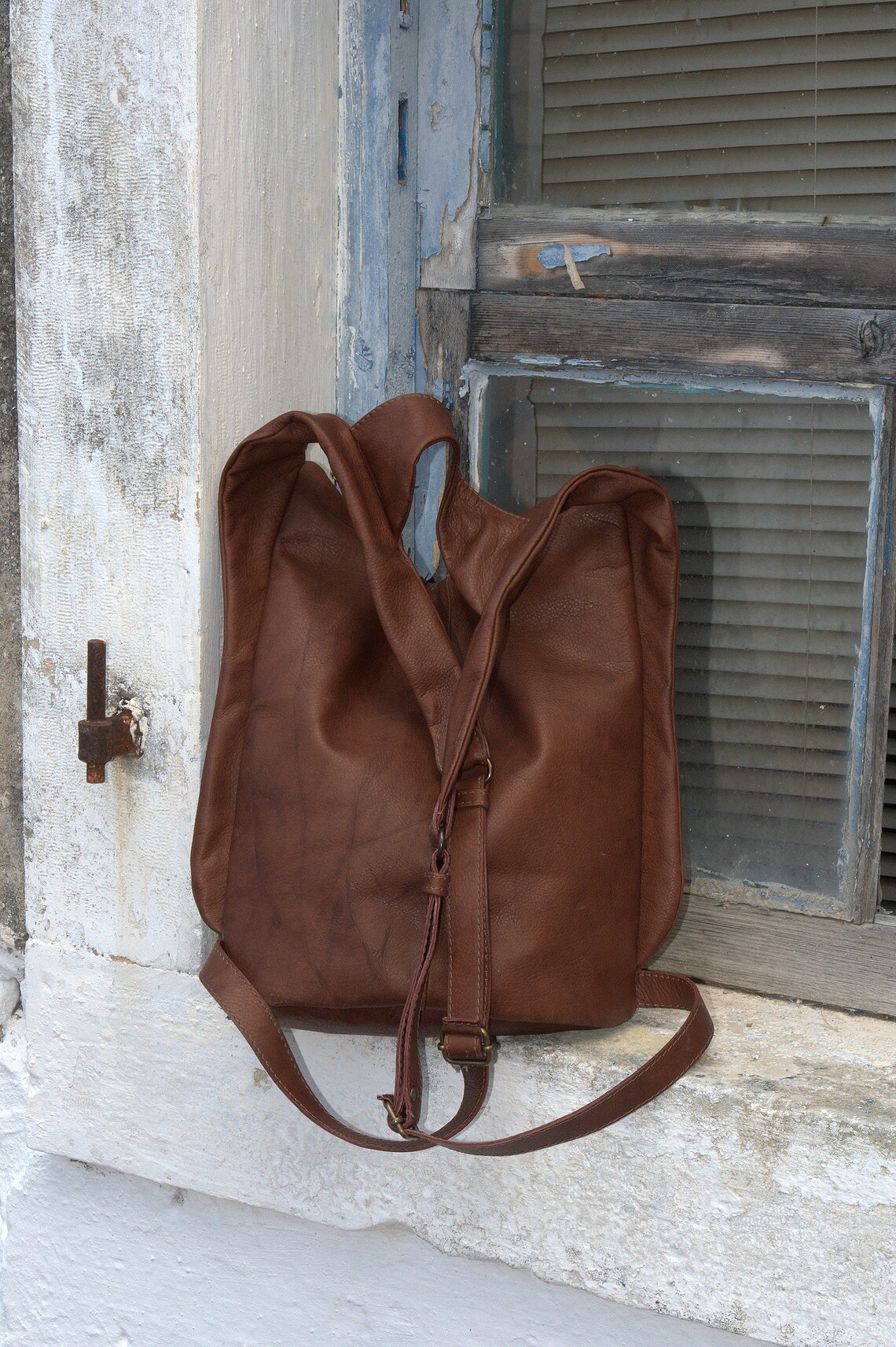 Leather Backpack in Chocolate Brown slouchy Bag Shoulder - Etsy