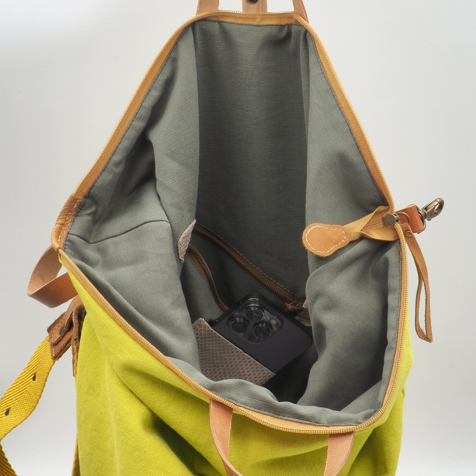 Handmade Convertible ,backpack,shoulder ,cross Body Bag ,in Lime Canvas ...