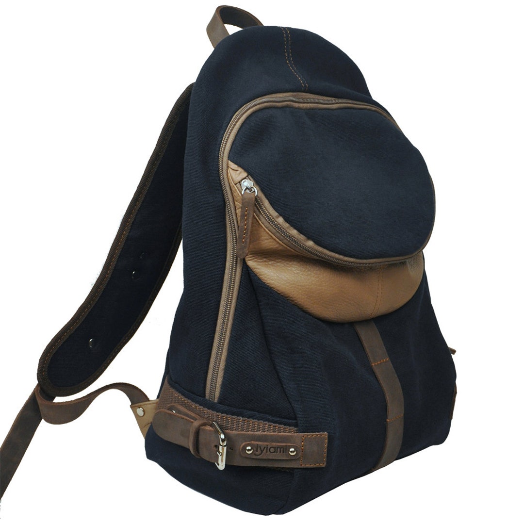 Backpack in Navy Blue Canvas leather , Named Nota - Etsy
