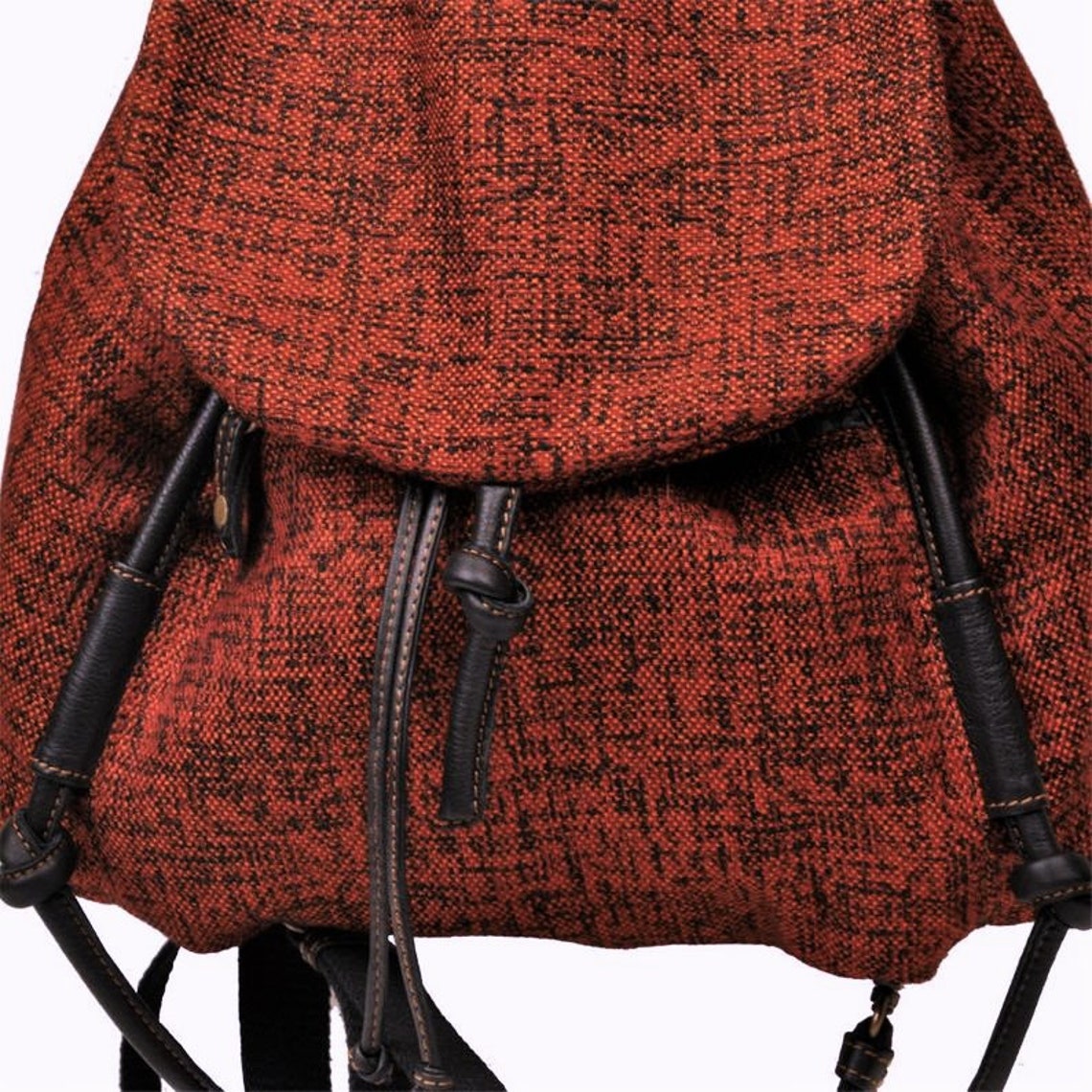 Handmade Backpack in Cotton Wooven Bordeaux-black Fabric With - Etsy