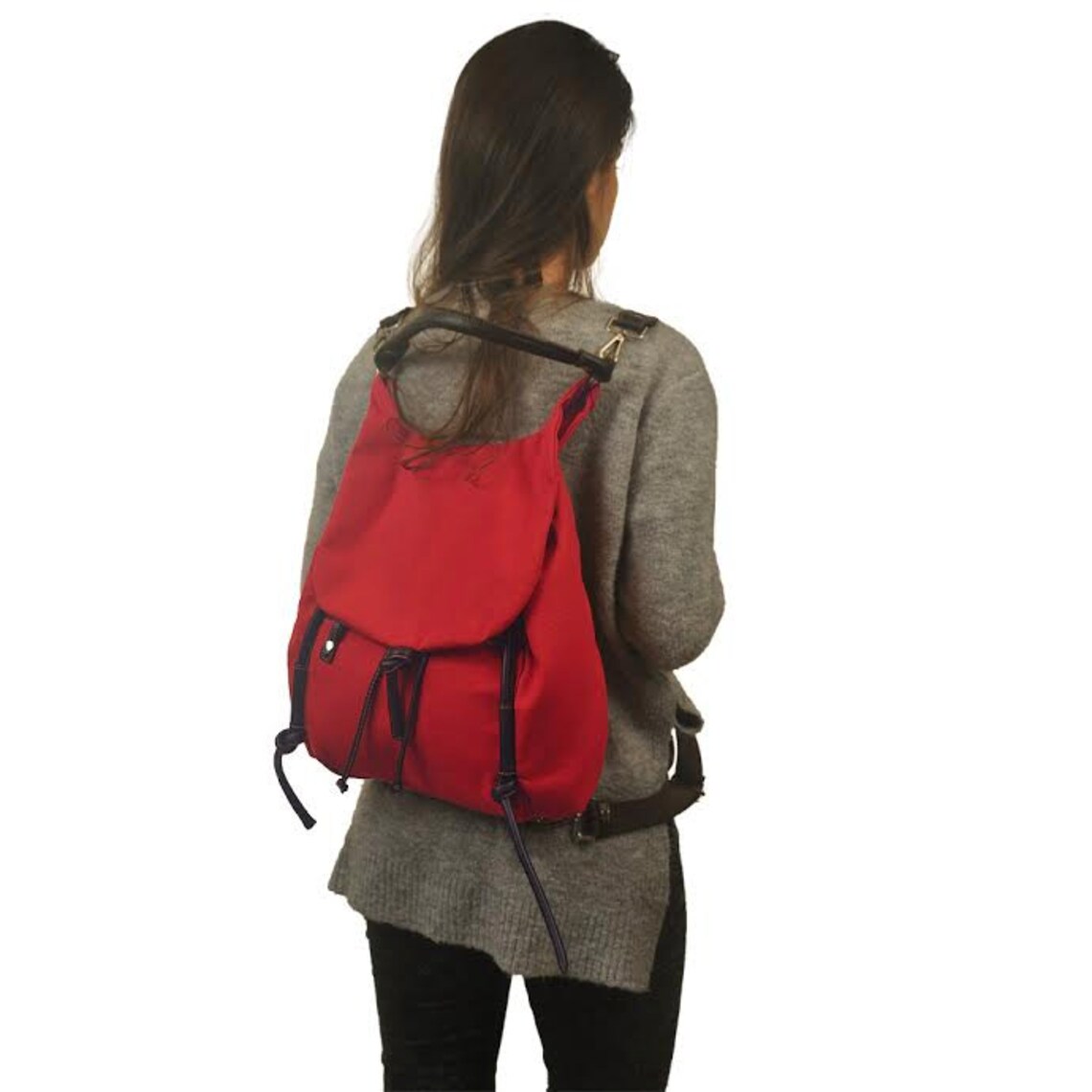 Handmade Shoulder Bag Backpack Red Canvas With Brown Leather - Etsy