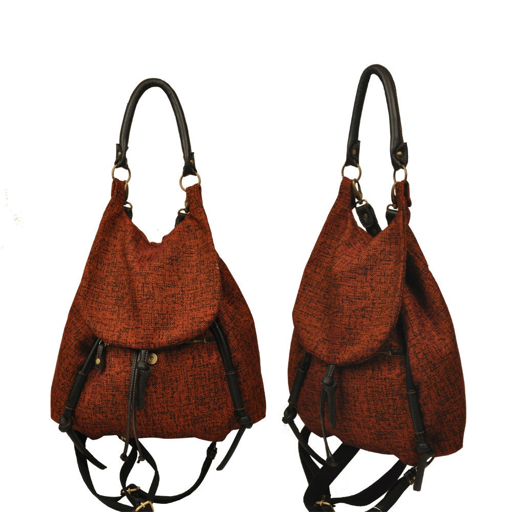 Handmade Backpack in Cotton Wooven Bordeaux-black Fabric With - Etsy