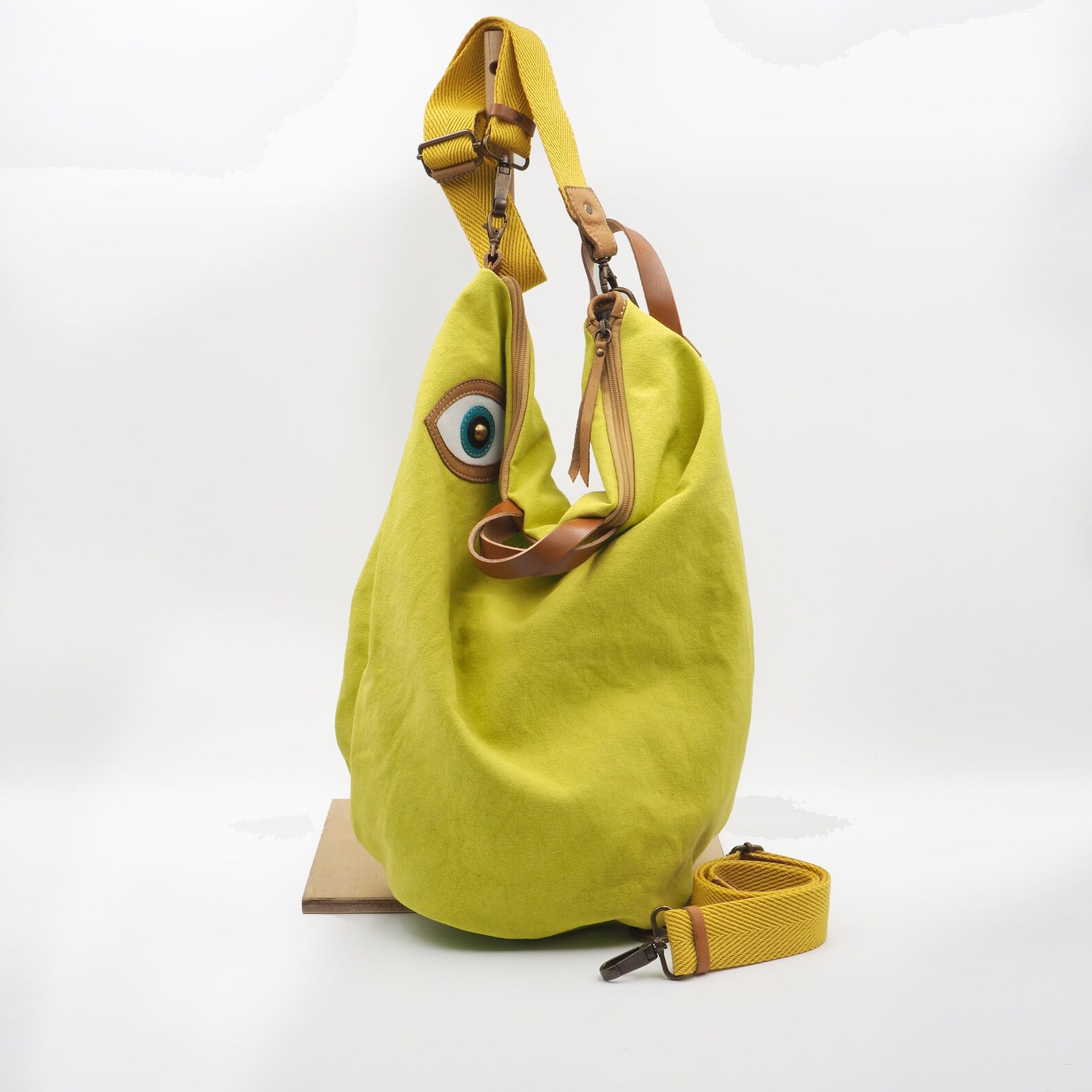 Handmade Convertible ,backpack,shoulder ,cross Body Bag ,in Lime Canvas ...