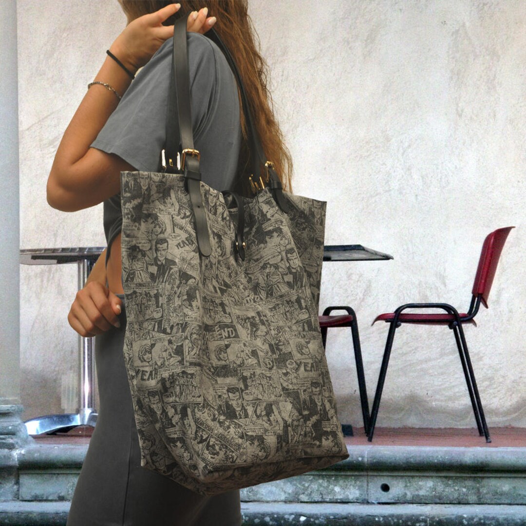 Shopping Bag ,comics Bag , Handmade in Patterned Canvas leather, DENISE ...
