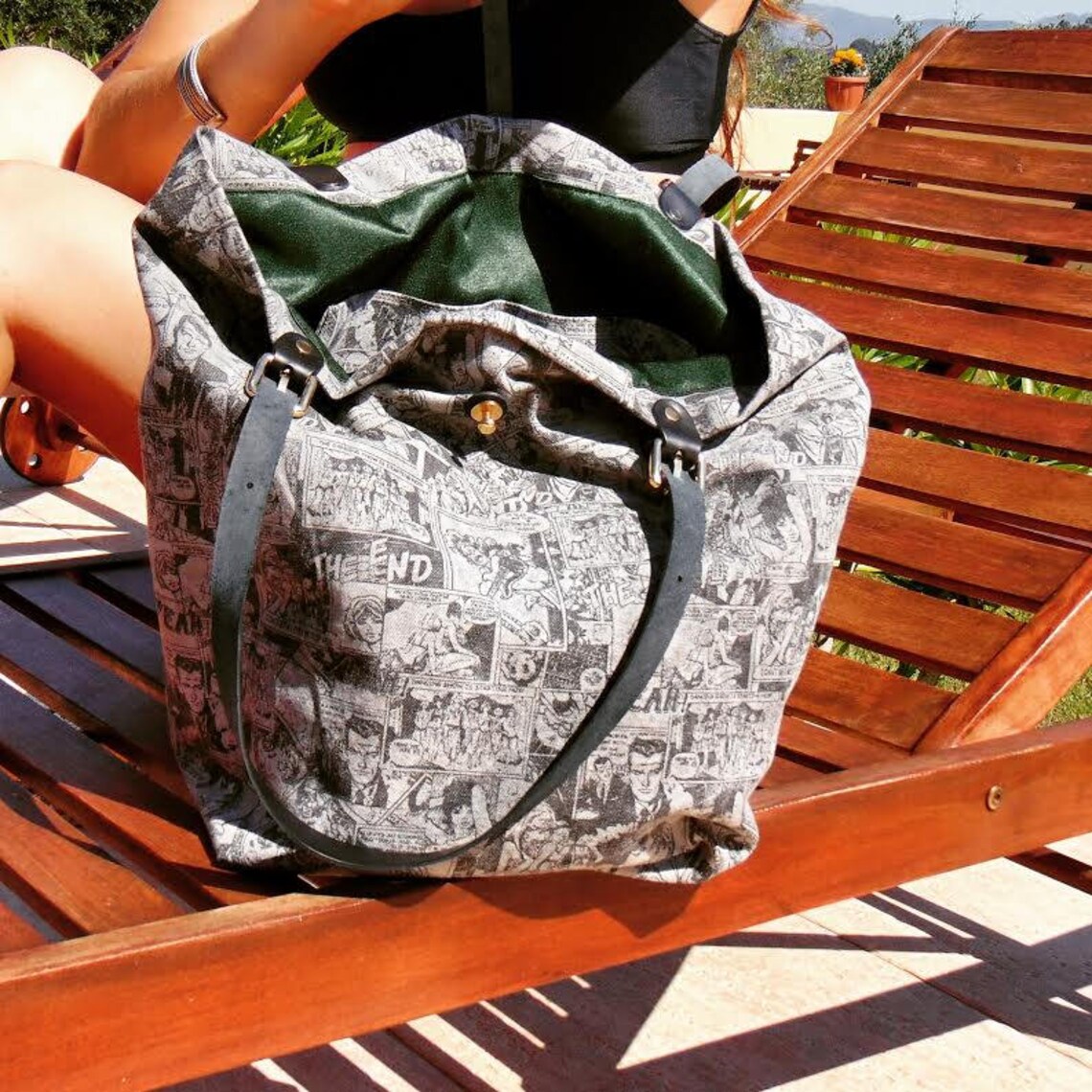 Shopping bag comics bag handmade in patterned canvas | Etsy