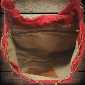Handmade Backpack purse in Red Canvas With Leather Details, Named Diane ...