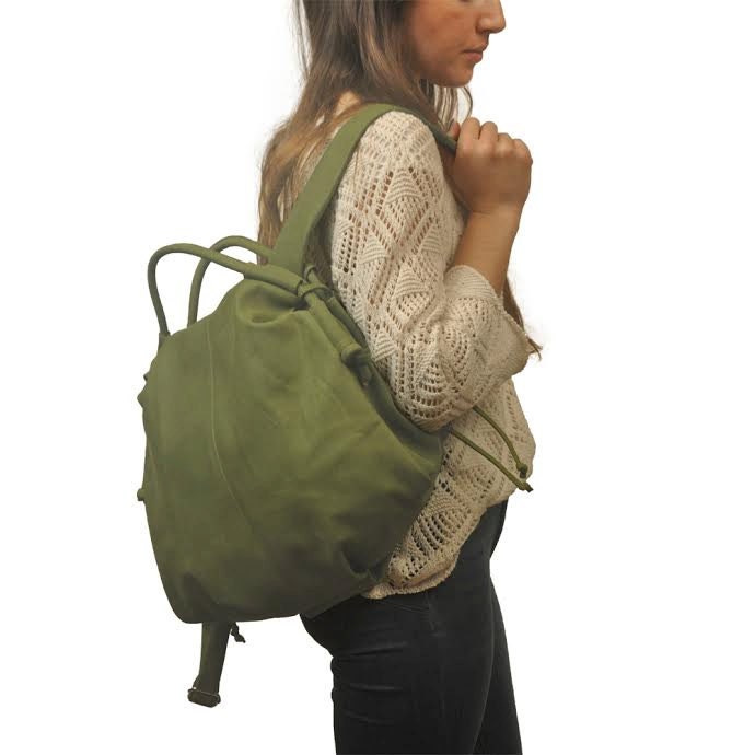 Handmade leather backpack Katerina in green nubuck MADE TO | Etsy