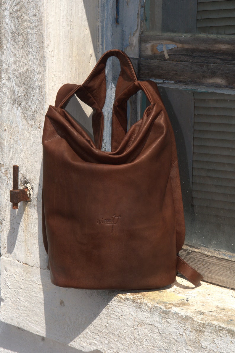 Leather Backpack in Chocolate Brown slouchy Bag Shoulder - Etsy