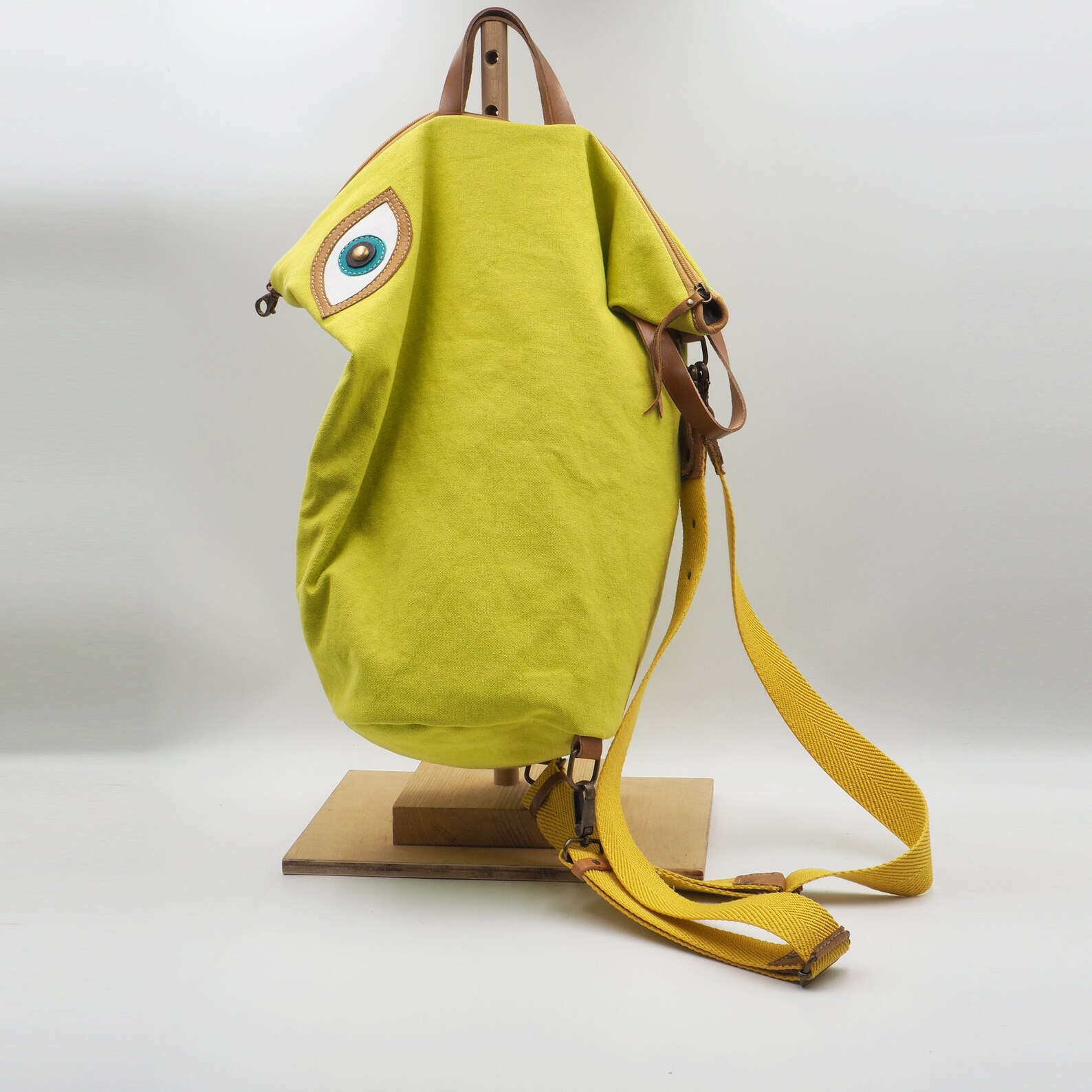 Handmade Convertible ,backpack,shoulder ,cross Body Bag ,in Lime Canvas ...