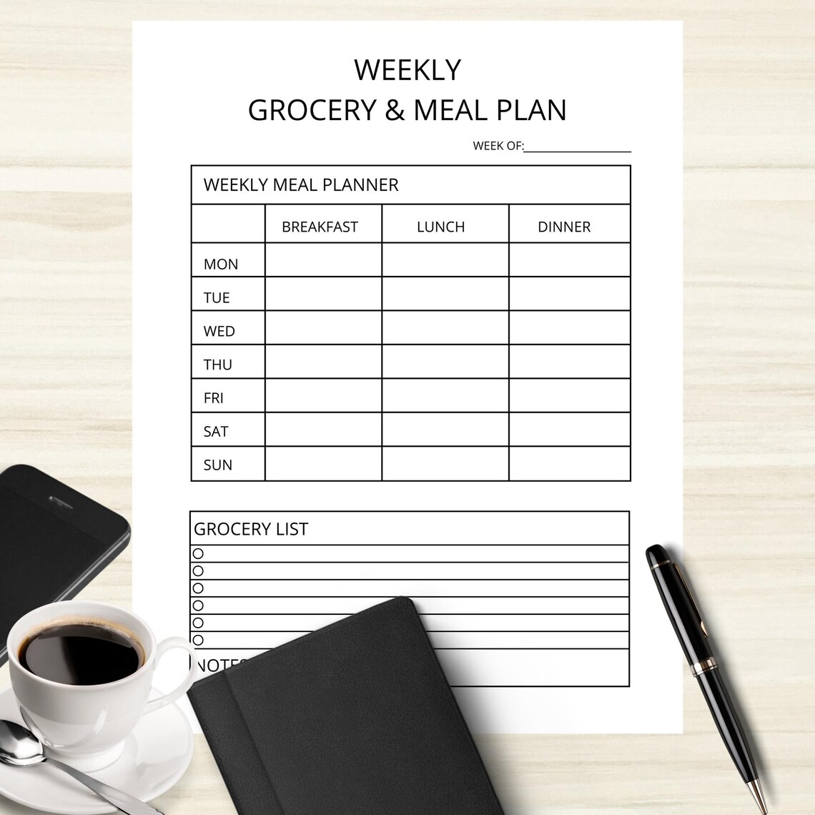 Printable Weekly Grocery & Meal Plan | Simple and Clean Design ...
