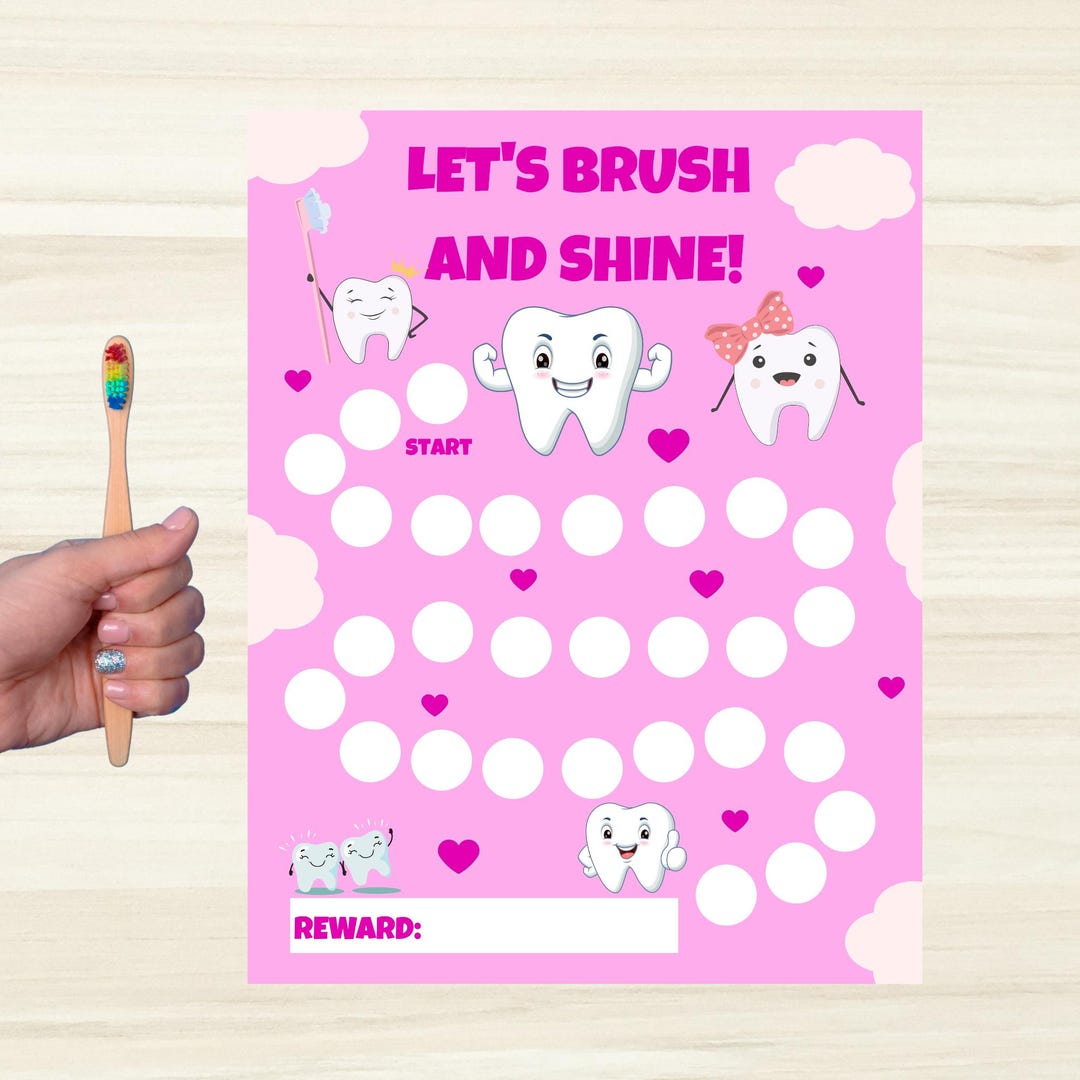 Printable Pink Brush Teeth Reward Chart for Kids | Fun Tooth Brushing ...