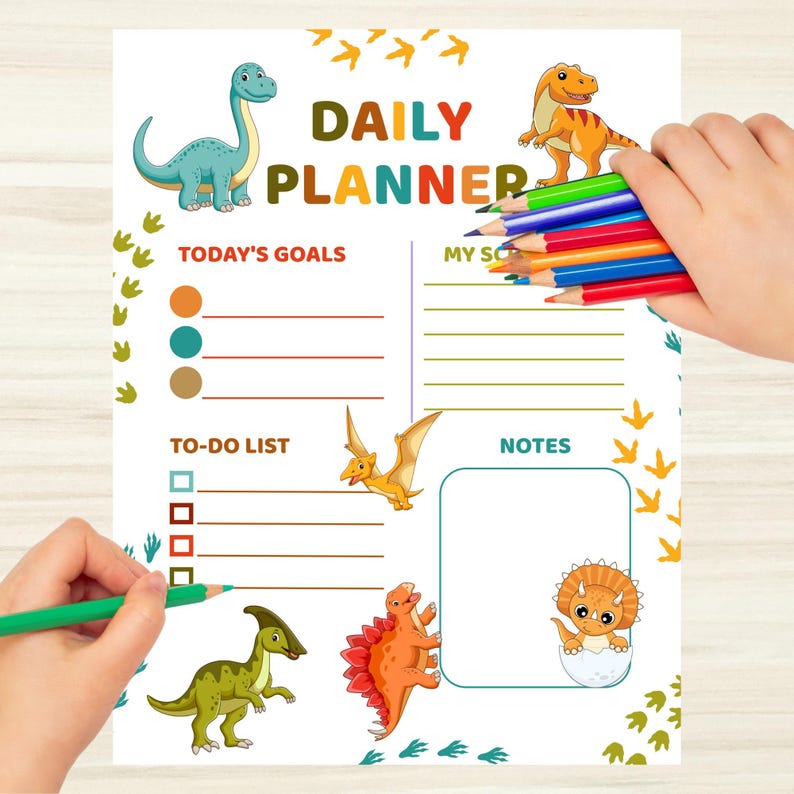 Printable Daily Planner for Kids | Dinosaur Theme | Fun & Colorful ...