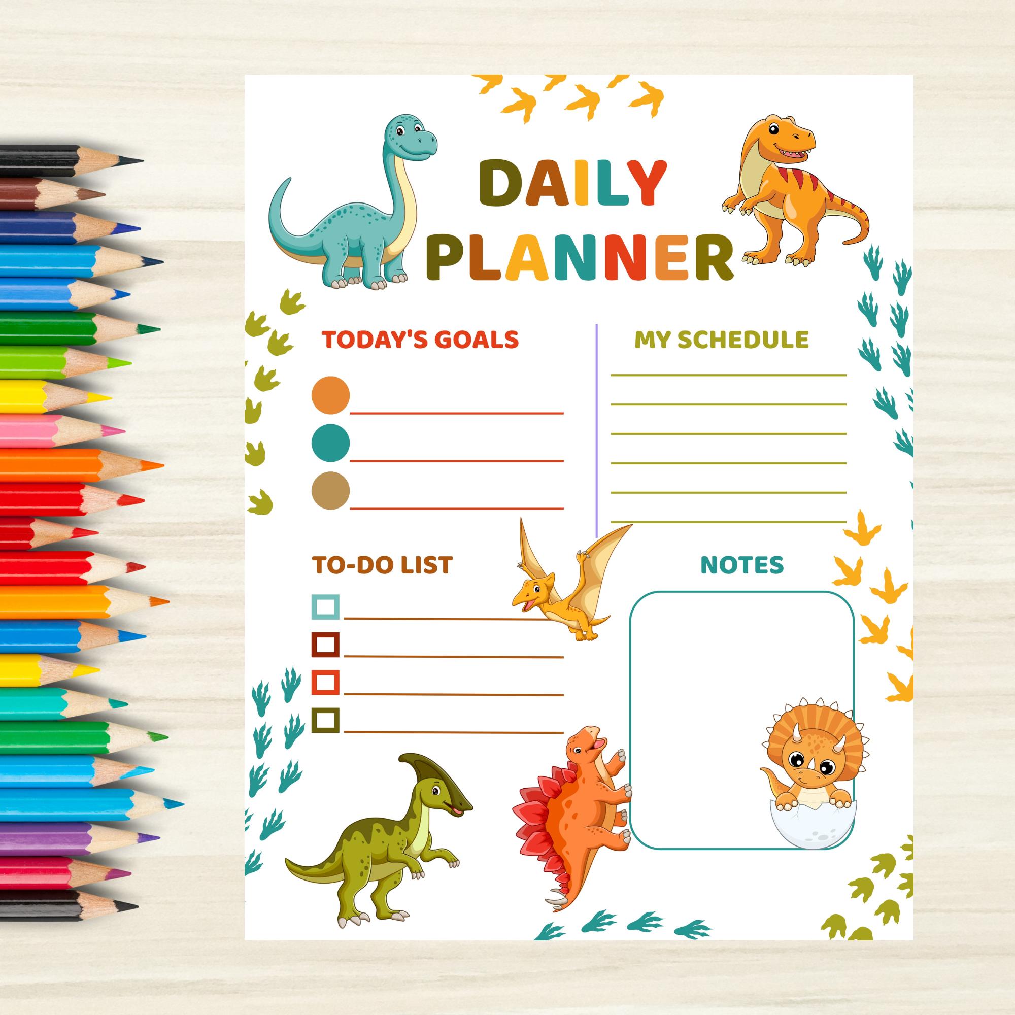 Printable Daily Planner for Kids | Dinosaur Theme | Fun & Colorful ...
