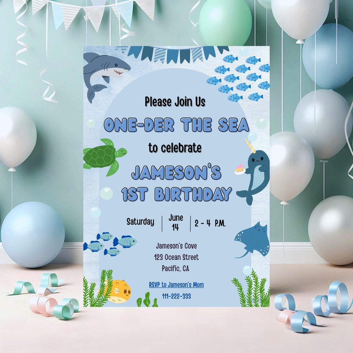 One-der the Sea Birthday Invitation: Ocean Theme, Printable & Digital ...