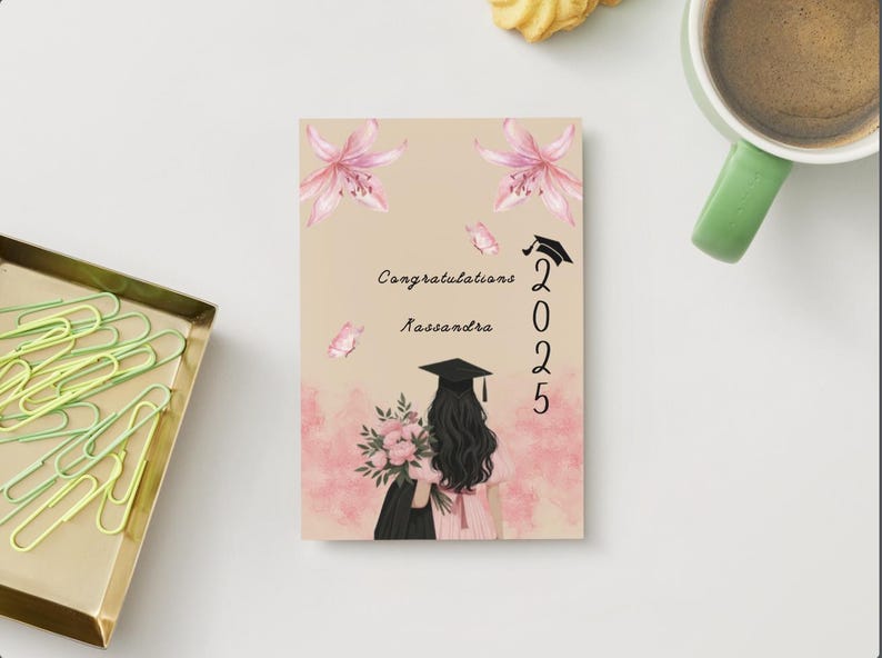 Graduation Card | Editable Canva Template | Pink Floral Graduation ...