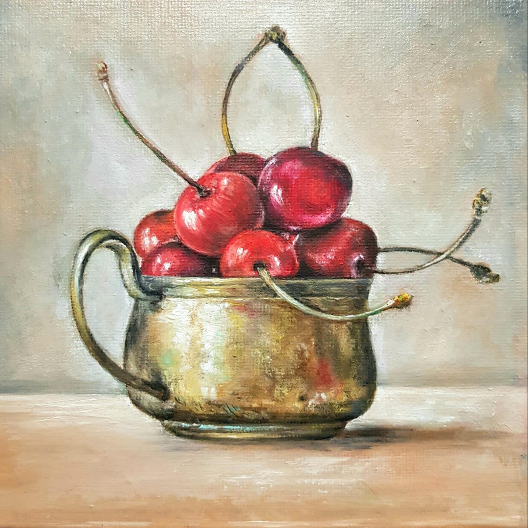 Original Cherry Painting, Premium Luxury Art, Still Life, Home Decor ...