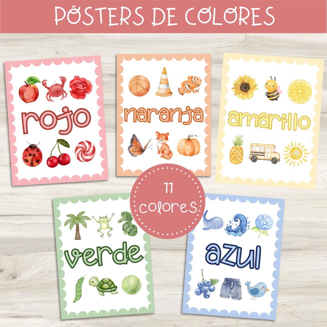 Spanish Color Posters Set | Pastel Classroom Decor | Watercolor Objects ...