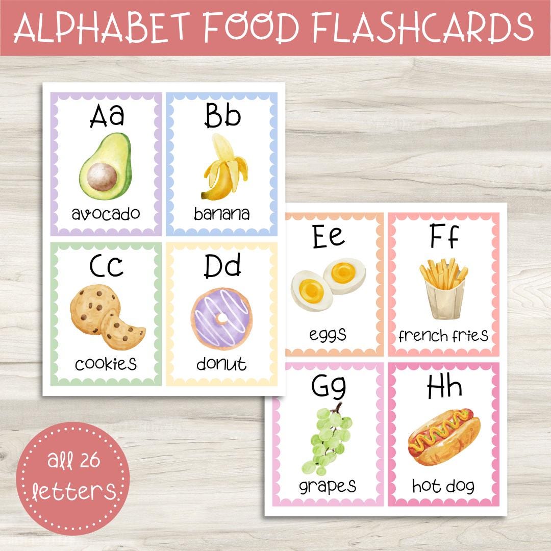 Alphabet Food Flashcards Printable | A-Z ABC Cards | Preschool Learning ...
