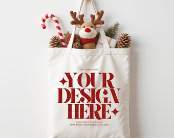 Christmas Tote Bag Mockup, Christmas Mockups, Holiday Season, Xmas ...