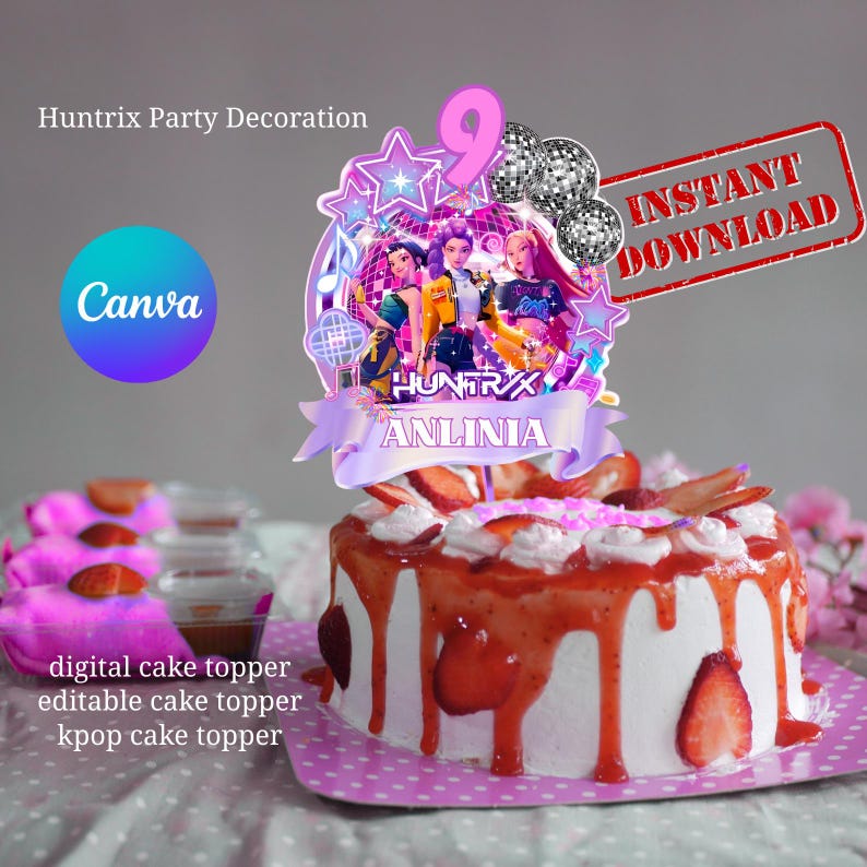Editable Kpop Demon Hunters Cake Topper| Huntrix Kpop Birthday Toppers ...