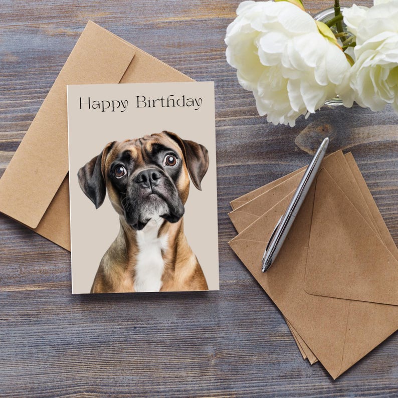 Boxer Birthday Card – Dog Greeting Card With Envelope - Etsy UK
