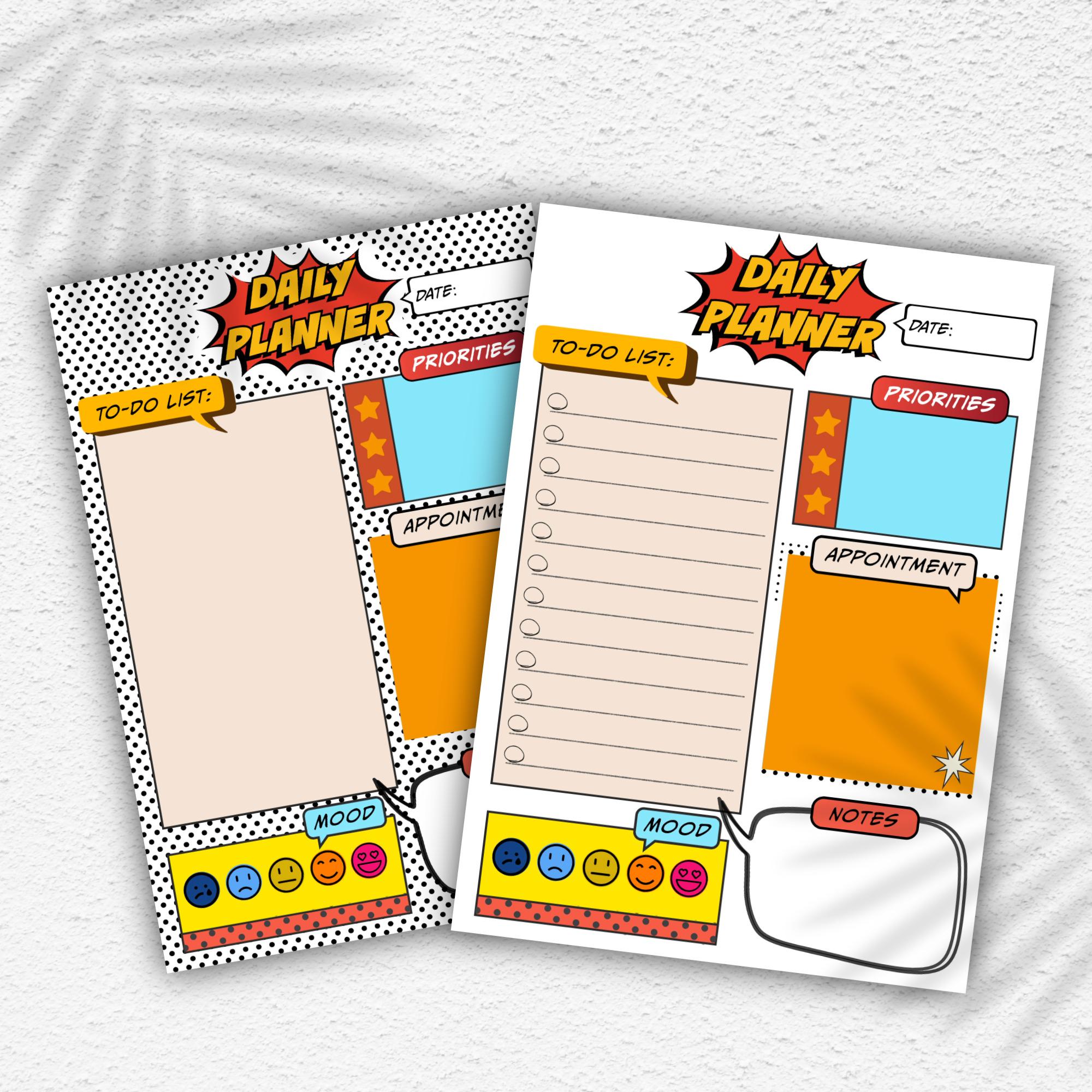 Comic Style Daily Planner Printable | Fun Pop Art Organizer | Undated ...