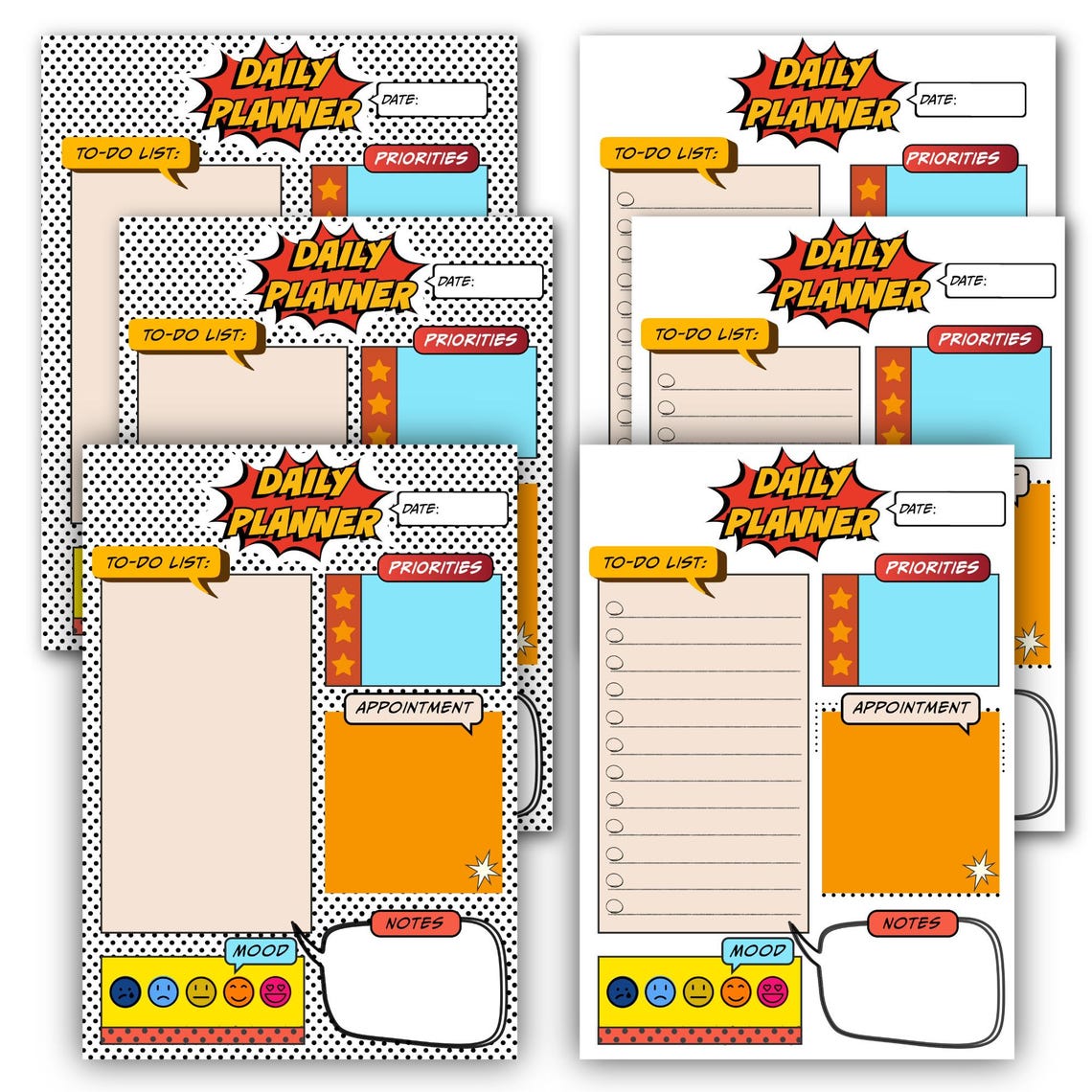 Comic Style Daily Planner Printable | Fun Pop Art Organizer | Undated ...