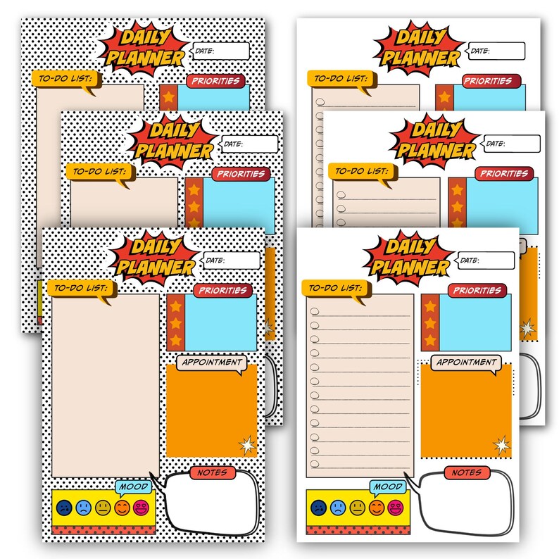Comic Style Daily Planner Printable | Fun Pop Art Organizer | Undated ...