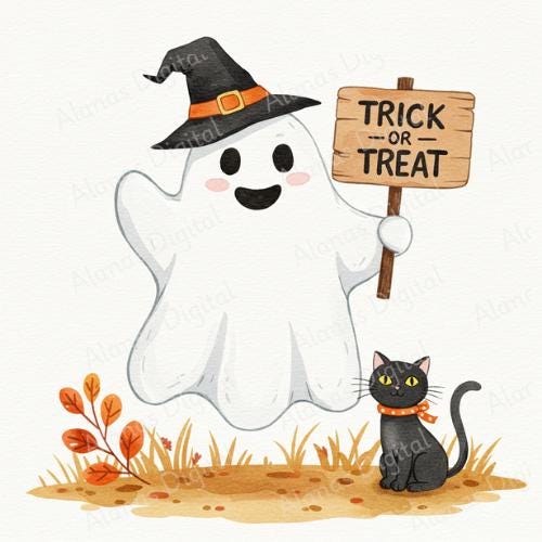 14 Cute Halloween Ghost With Pumpkin Clipart, Spooky Watercolor Prints ...