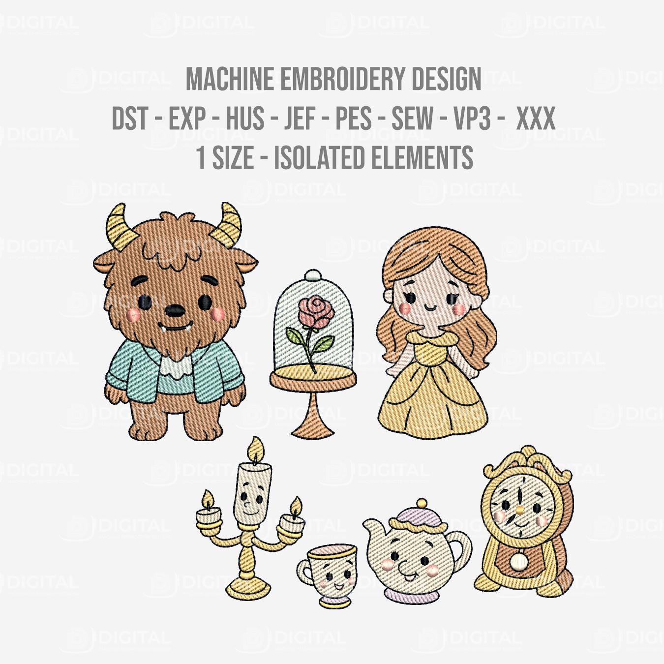 Beauty and the Beast Machine Embroidery Design, 1 Size, Isolated ...