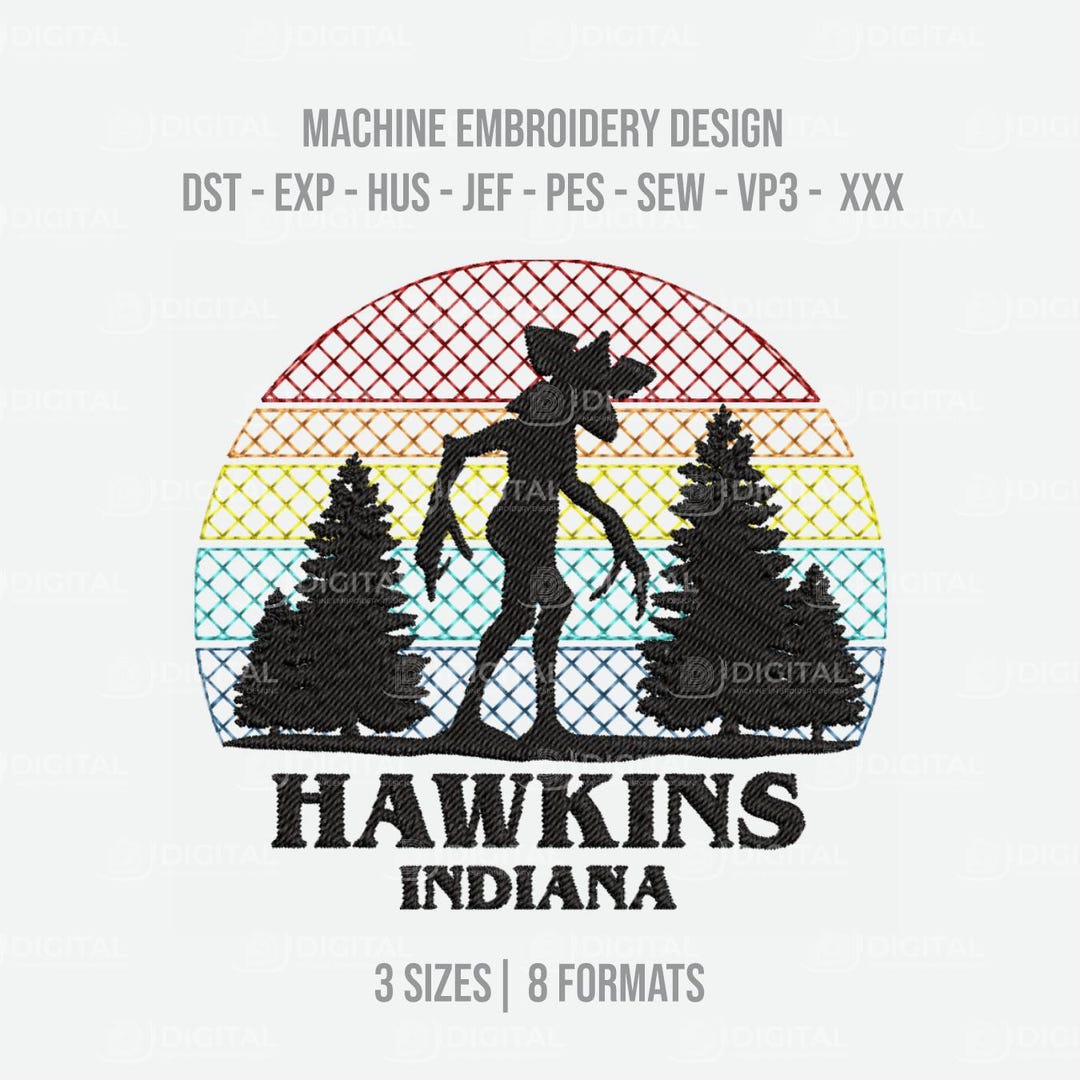Hawkins Indiana Machine Embroidery Design, Embroidery File, 3 Sizes, 8 ...