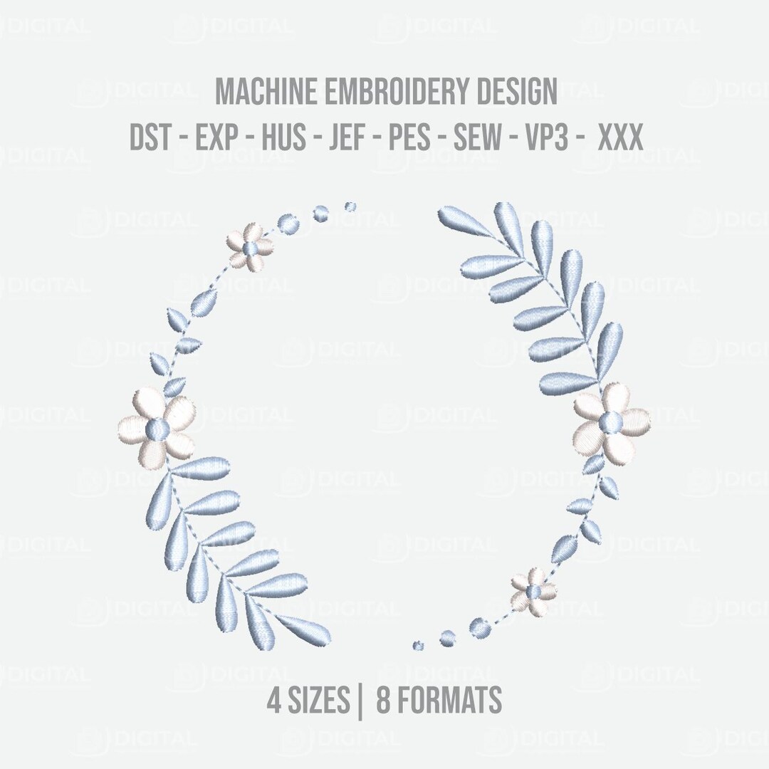 Blue Floral Frame Machine Embroidery Design: Circle Border (instant ...