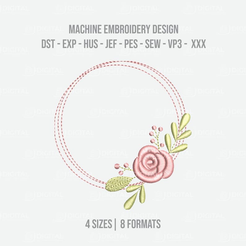 Floral Frame Machine Embroidery Design: Circle Border (instant Download ...