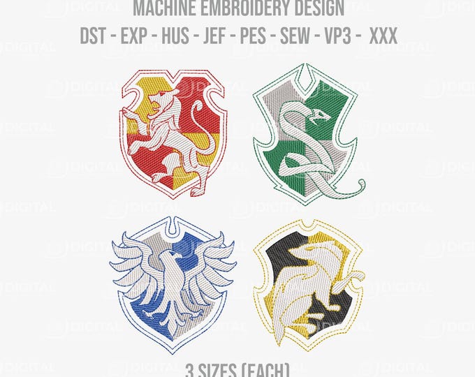 House Crests Machine Embroidery Design: 4 Models, 3 Sizes (instant ...